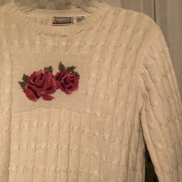 Sweaters | Vintage Petite Sweater With Rose | Poshmark